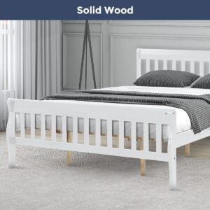 IULULU Queen Bed Frame, Solid Wood Platform Bed Frame with Headboard & Footboard, Queen Size Mattress Foundation with Wooden Slats Support, Easy Assembly, No Box Spring Needed, White