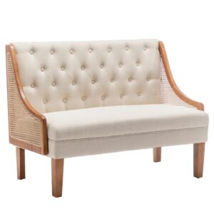 yongqiang modern settee with back small loveseat sofa rattan upholstered dining banquette seating for kitchen dining room living room linen button tufted mini couch