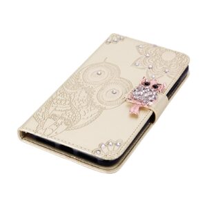 Ephoou Compatible with Apple iPhone 15 Flip Glitter Wallet Case for Women, Pu Leather with Card Slots Crystal Diamond Owl Embossing Shockproof Cover Case for iPhone 15 MTY-Gold