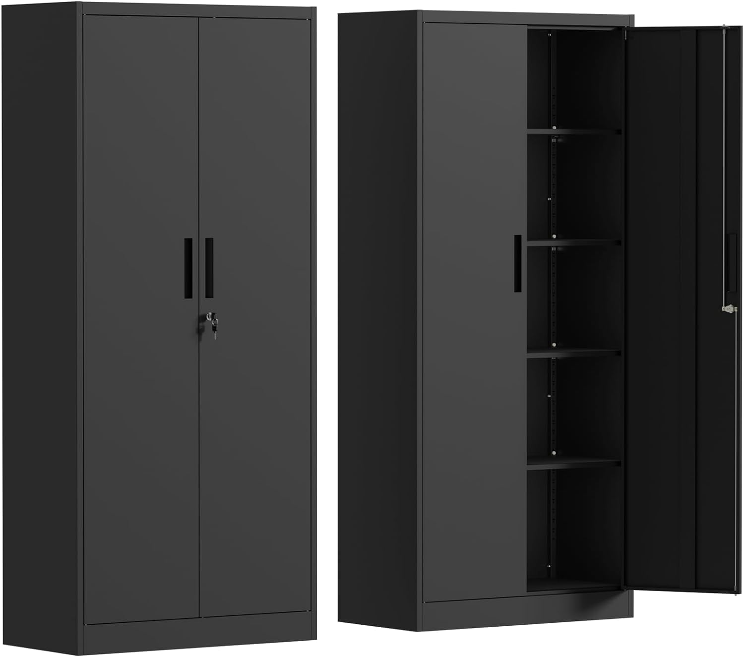 72" Metal Storage Cabinet with Lock, Heavy-Duty Garage Storage Cabinet with Doors and Adjustable Shelves, Tall Cabinet Tool Cabinet File Cabinet for Garage, Office, Home, Warehouse, Black