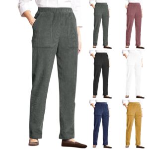 vintage corduroy pants for women elastic high waist straight wide leg pants fall winter lounge work trousers w/pocket