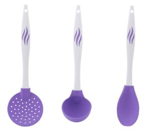 silicone kitchen utensils set, silicolife 3 pieces heat resistant non-stick cooking tools, cooking mixing soup ladle/slotted spoon/serving spoon – food-grade & bpa free kitchen gadgets (lilac)