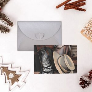 Cowboy Black Hat Western Boots Holiday Greeting Card, Encouragement Card For Loved Ones Or Loved Ones, Blank Inside Includes Envelope Gray