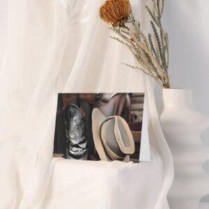 Cowboy Black Hat Western Boots Holiday Greeting Card, Encouragement Card For Loved Ones Or Loved Ones, Blank Inside Includes Envelope Gray