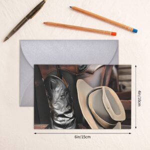 Cowboy Black Hat Western Boots Holiday Greeting Card, Encouragement Card For Loved Ones Or Loved Ones, Blank Inside Includes Envelope Gray