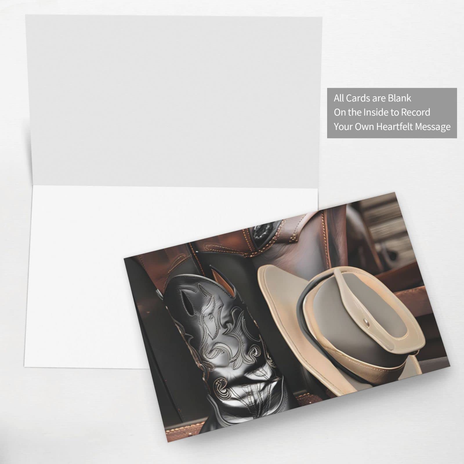 Cowboy Black Hat Western Boots Holiday Greeting Card, Encouragement Card For Loved Ones Or Loved Ones, Blank Inside Includes Envelope Gray