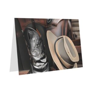 Cowboy Black Hat Western Boots Holiday Greeting Card, Encouragement Card For Loved Ones Or Loved Ones, Blank Inside Includes Envelope Gray