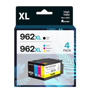 exurbiz 962xl ink cartridges combo pack compatible for hp 962 xl ink high yield work with hp officejet pro 9010 9012 9015 9020 9018 9025 9019printers (black cyan magenta yellow, 4 pack)