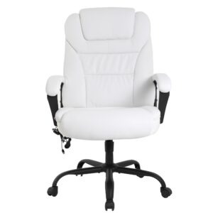 paylesshere big and tall office chair desk chair ergonomic task computer chair lumbar support armrest high back pu leather executive 500lbs weight for men women adults,white