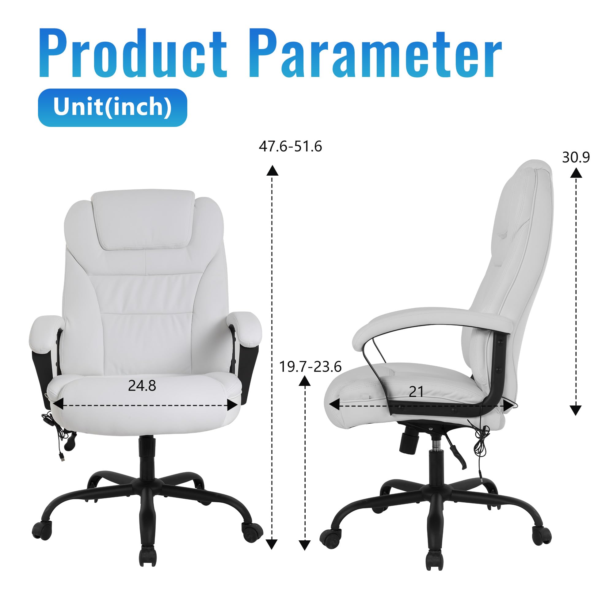 PayLessHere Big and Tall Office Chair Desk Chair Ergonomic Task Computer Chair Lumbar Support Armrest High Back Pu Leather Executive 500lbs Weight for Men Women Adults,White