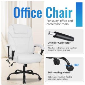 PayLessHere Big and Tall Office Chair Desk Chair Ergonomic Task Computer Chair Lumbar Support Armrest High Back Pu Leather Executive 500lbs Weight for Men Women Adults,White