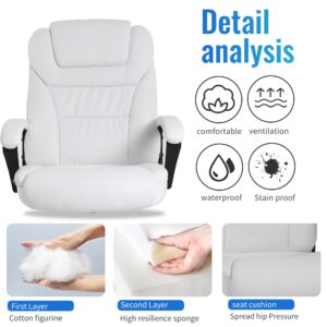 PayLessHere Big and Tall Office Chair Desk Chair Ergonomic Task Computer Chair Lumbar Support Armrest High Back Pu Leather Executive 500lbs Weight for Men Women Adults,White