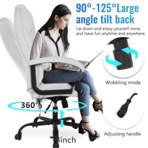 PayLessHere Big and Tall Office Chair Desk Chair Ergonomic Task Computer Chair Lumbar Support Armrest High Back Pu Leather Executive 500lbs Weight for Men Women Adults,White