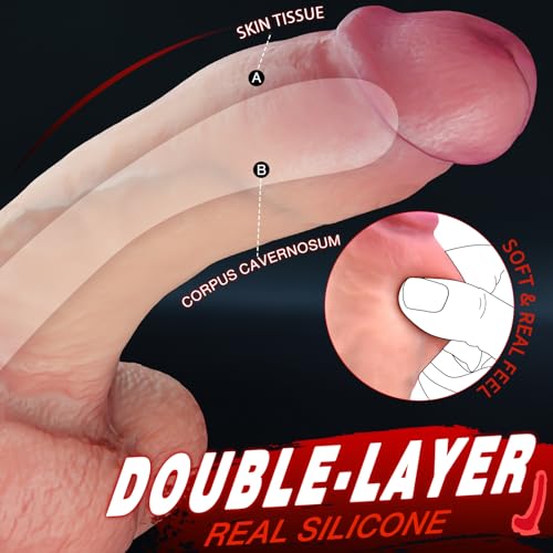 8.6'' White Curved Realistic Dildo for G spot Stimulation, Soft Dual-layer Liquid Silicone Thick Lifelike Anal Dildo with Powerful Suction Cup for Hands-Free Play,Adult Sex Toys for Women &Men Couples