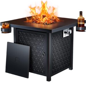 ciays propane fire pits 32 inch outdoor gas fire pit, 50,000 btu steel fire table with lid and lava rock, add warmth and ambience to gatherings and parties on patio deck garden backyard, black