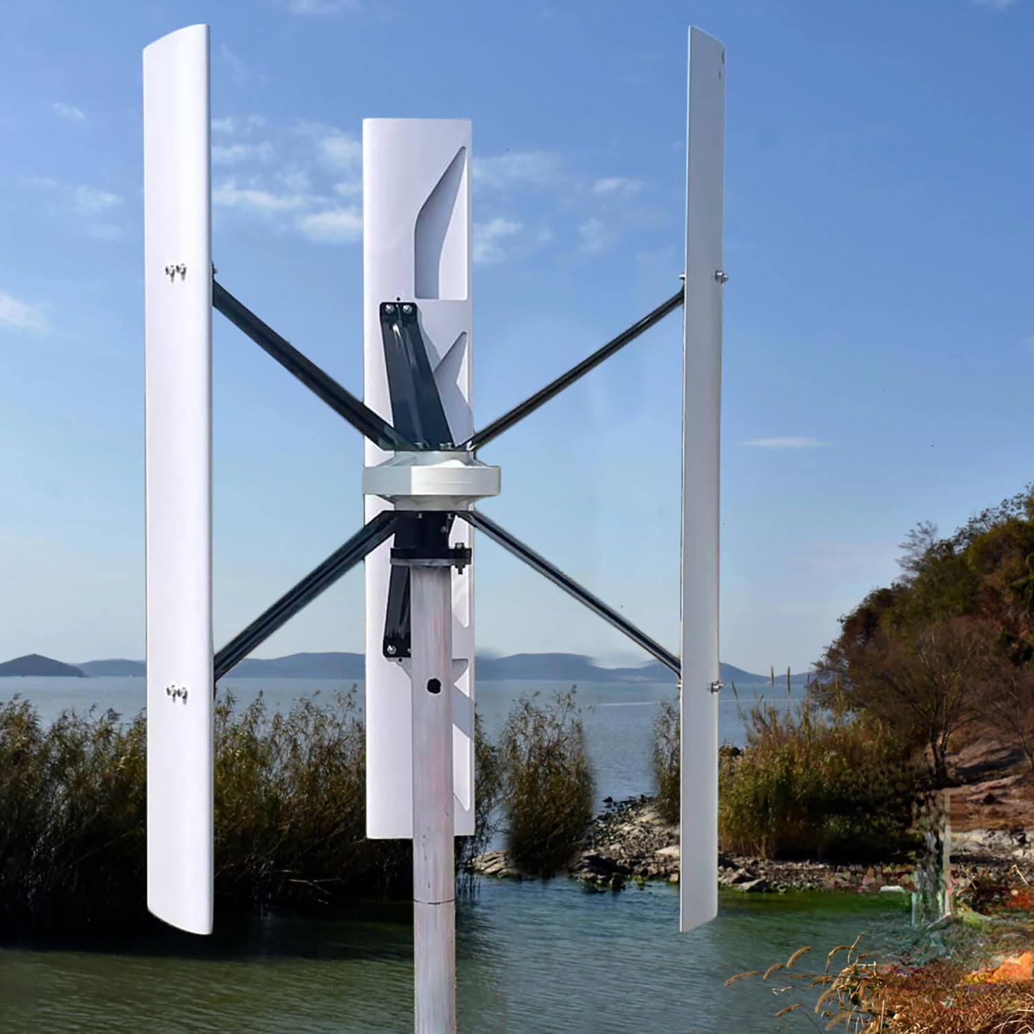 1KW 24V Vertical Axis Wind Turbine VAWT 3 Blades 1000W Wind Power Generator Home Garden Farm Off Grid System Kits Low Noise Wind Generators with MPPT Charge Controller