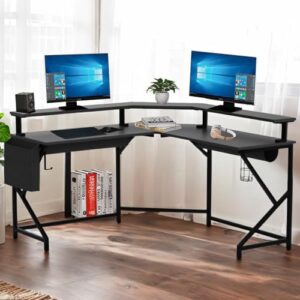 qiaya gaming l shaped computer desk, black