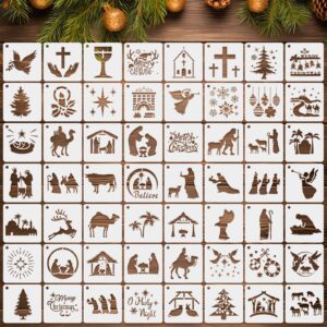 augshy 56 pack christmas nativity stencils for painting on wood diy nativity scene stencils for painting scrapbooking drawing wall floor decor diy rock painting art projects (3 inch)