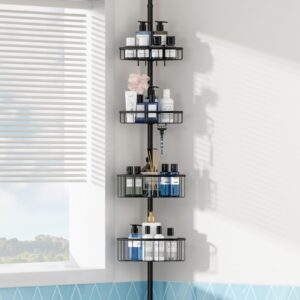 atkeen corner shower caddy tension pole: stainless steel rustproof shower organizer with 4 tier adjustable shelves for bathroom bathtub shampoo storage holder-floor standing bath rack