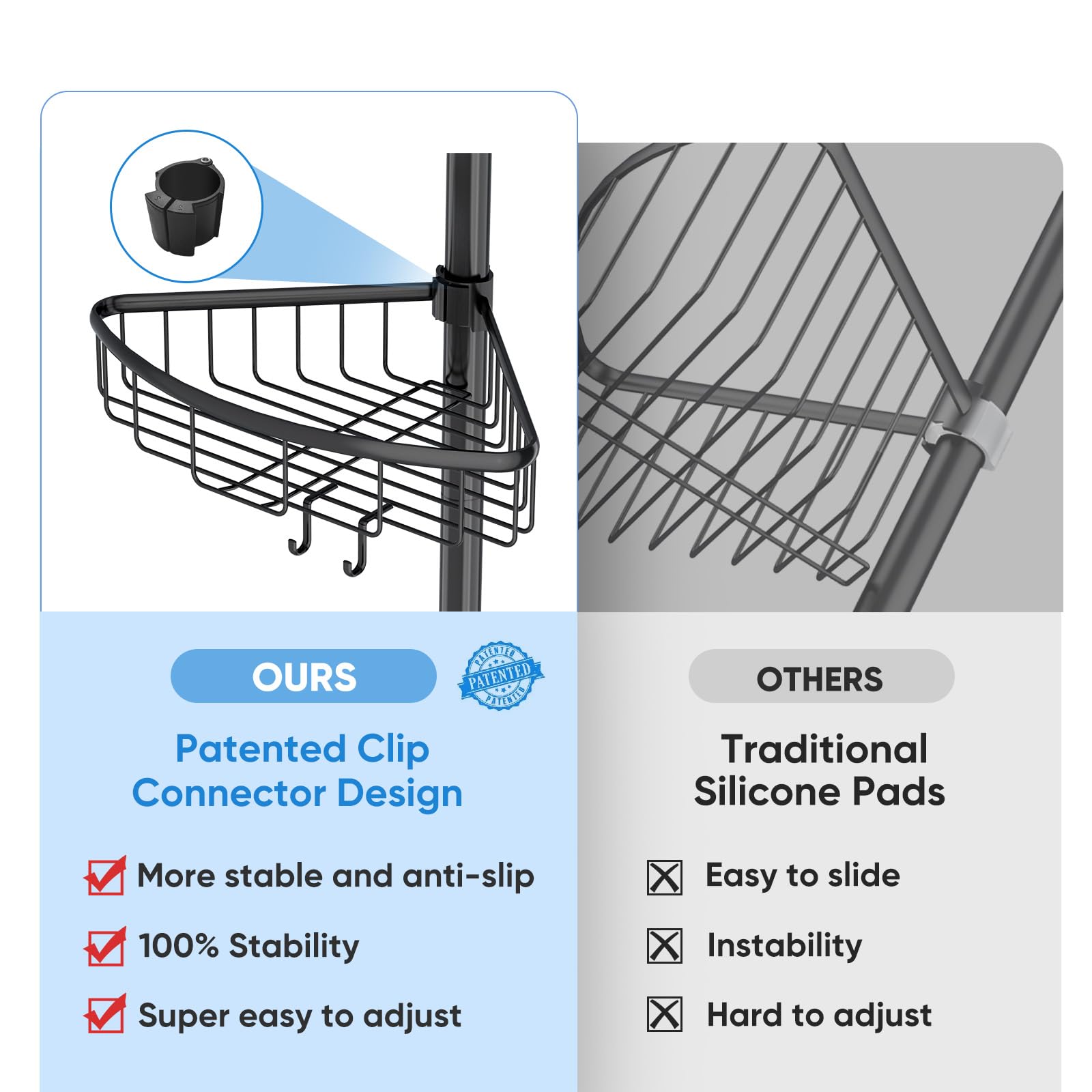 ATKEEN Corner Shower Caddy Tension Pole: Stainless Steel Rustproof Shower Organizer with 4 Tier Adjustable Shelves for Bathroom Bathtub Shampoo Storage Holder-Floor Standing Bath Rack