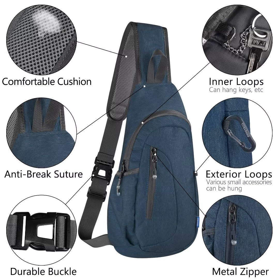 TITECOUGO Small Sling Bag Lightweight Crossbody Bag for Women Men Hiking Backpack Travel Shoulder Bags Chest Daypack for Gym Work Casual Cycling Sports Z1-canvas, Dark Blue