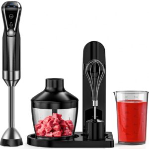 linkchef immersion blender 800w scratch resistant hand blender, anti-splash handled blender with led touch display, immersion hand blender with chopper, beaker, whisk, storage stand