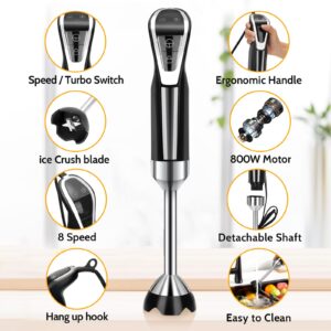 LINKChef Immersion Blender 800W Scratch Resistant Hand Blender, Anti-splash Handled Blender with LED Touch Display, Immersion Hand Blender with Chopper, Beaker, Whisk, Storage Stand