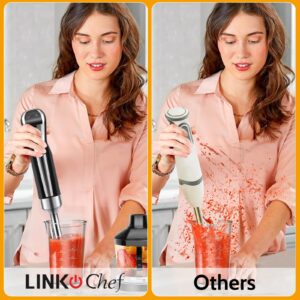 LINKChef Immersion Blender 800W Scratch Resistant Hand Blender, Anti-splash Handled Blender with LED Touch Display, Immersion Hand Blender with Chopper, Beaker, Whisk, Storage Stand