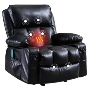 modern recliner chairs for adults with massage and heat,rocker single sofa with 2 cup holder and side pocket for seniors,usb port 5 modes adjustable (black)