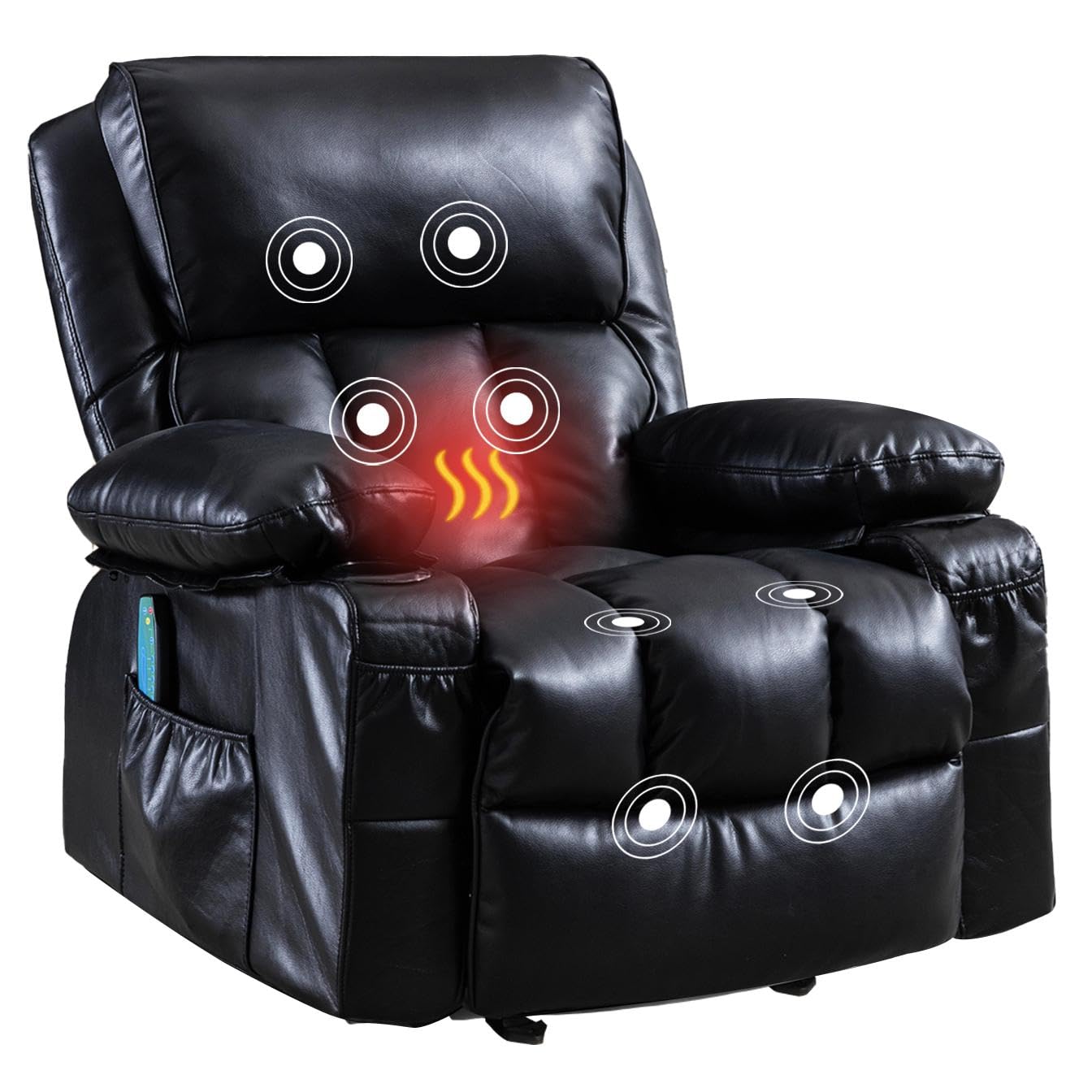 Modern Recliner Chairs for Adults with Massage and Heat,Rocker Single Sofa with 2 Cup Holder and Side Pocket for Seniors,USB Port 5 Modes Adjustable (Black)