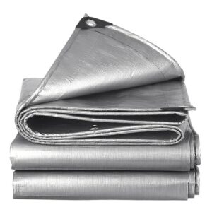 thabatad 12' x 30' tarps heavy duty waterproof, 10 mil silver poly tarp cover, uv resistant, rip and tear proof tarpaulin with grommets and reinforced edges for roof, patio, camping, boat, pool