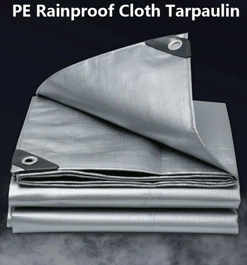 THABATAD 12' x 30' Tarps Heavy Duty Waterproof, 10 Mil Silver Poly Tarp Cover, UV Resistant, Rip and Tear Proof Tarpaulin with Grommets and Reinforced Edges for Roof, Patio, Camping, Boat, Pool