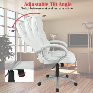 Executive Office Chair Pu Leather Computer Chair with Lumbar Support Modern High Back Adjustable Ergonomic Desk Chair for Home Office White