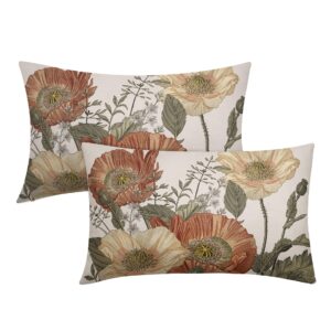 vintage flowers lumbar pillow covers 12x20 inch set of 2 rust orange yellow floral leaves decorative rectangular throw pillows for couch rustic pillow cases home decor for sofa living room outdoor