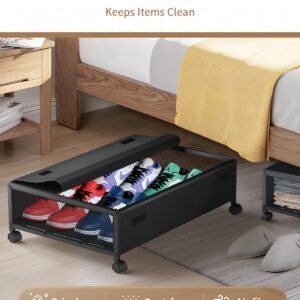 WOMRICH Under Bed Storage Containers with Wheels, Under Bed Shoe Storage, Under the Bed Storage Drawers Bins, Extra Large Under Bed Rolling Storage Organizer for Bedroom, 2 Packs Black