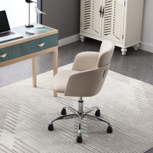 BERYTH Home Office Chair with Wheels, Adjustable Height PU Leather Ergonomic Computer Tilt Chair in Rocking Style, Modern Mid Back Swivel Vanity Task Chair for Office, Meeting, Study Room(Beige)