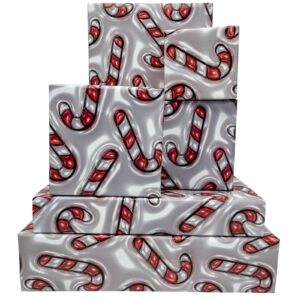 dtiafu 3d inflated puff candy cane wrapping paper - metallic sliver christmas decoration - 6 pcs gift wrapping paper for xmas holiday