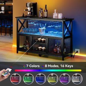 YITAHOME 55" Coffee Bar Cabinet with LED Lights Power Outlets, Industrial Wine Bar Cabinet Home Bar Table with Wine Rack Storage Sideboard Buffet Cabinet for Living Room Kitchen Dining Room