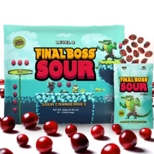 final boss extremely super sour candy, natural chewy cranberry gummies made with dried fruit, free of artificial colors, low calorie healthy snack for kids & adults, 1.06oz, 10 pack (lvl 2 sourness)