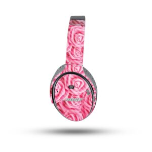 mightyskins carbon fiber skin compatible with bose quietcomfort 35 ii headphones - super pink roses | protective, durable textured carbon fiber finish | easy to apply