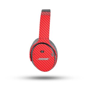 mightyskins carbon fiber skin compatible with bose quietcomfort 35 ii headphones - solid red | protective, durable textured carbon fiber finish | easy to apply, remove, and change style