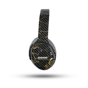 mightyskins carbon fiber skin compatible with bose quietcomfort 35 ii headphones - black gold marble | protective, durable textured carbon fiber finish | easy to apply