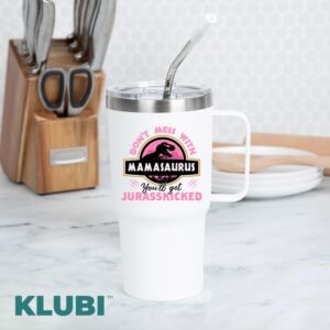 KLUBI Mother Gifts for Mom - Mamasaurus Cup 20 Ounce Mom Cups With Lid and Straw Postpartum Gifts for Mom Cups Tumbler Gifts for Mom Birthday Gifts for Mom Birthday Present for Mom Tumbler Cup