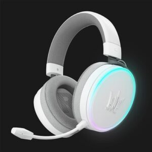 HOF Maestro Matte White Wired Gaming Headsets - 7.1 Virtual Surround Sound - Detachable Fabric & Memory Foam Earmuffs - Detachable Uni-Directional Mic - PC, PS4, PS5, Switch - 3.5 mm Audio Jack