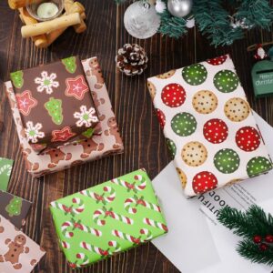 AnyDesign 12 Sheets Christmas Wrapping Paper Gingerbread Man Candy Canes Snowflake Gift Wrap Paper Bulk Xmas Folded Flat DIY Art Craft Paper for Birthday Holiday Party, 19.7 x 27.6 Inch