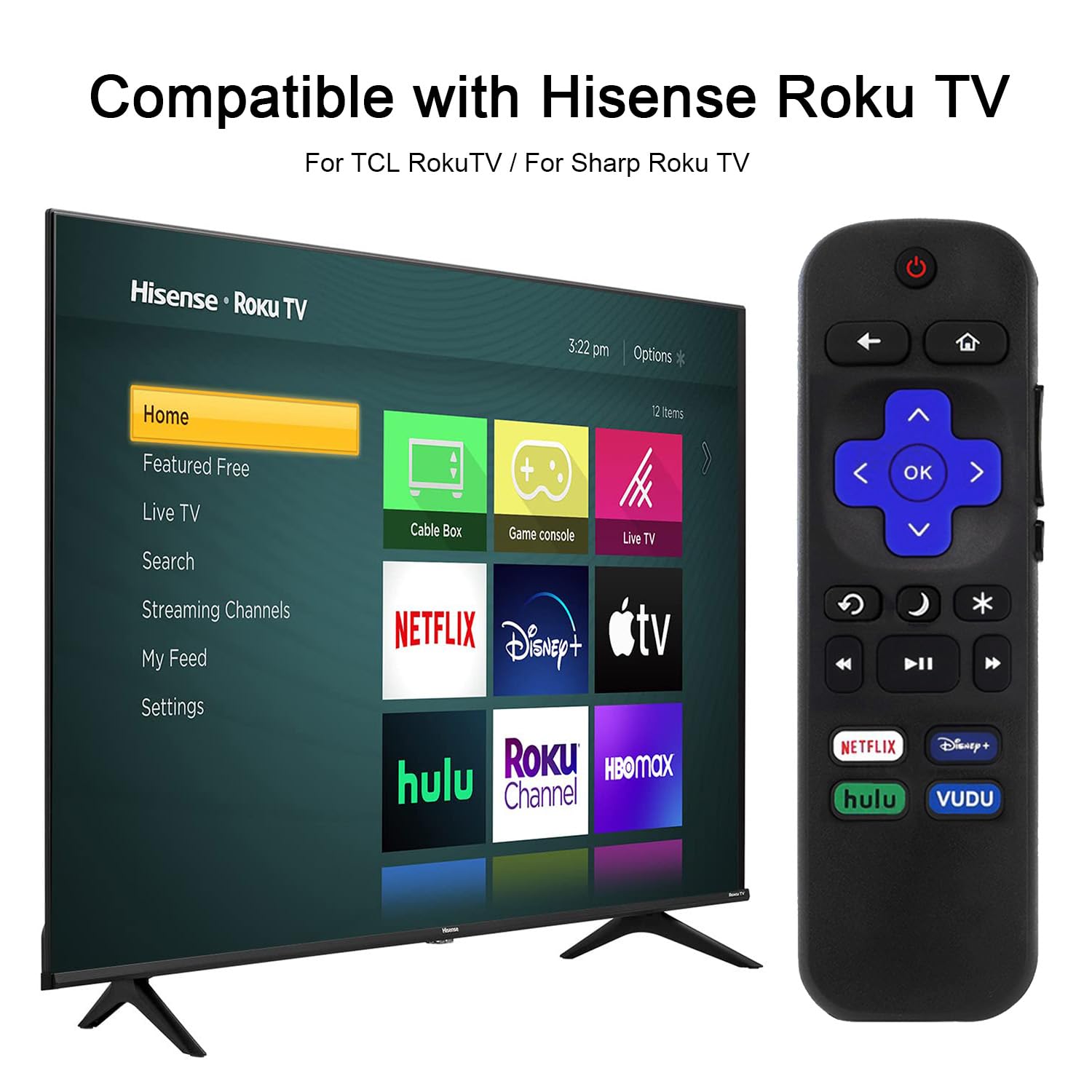 iJiGui Universal Replacement Remote Control for Roku TV, Compatible for Hisense Roku/TCL Roku/Sharp Roku/Onn Roku/Element Roku/Westinghouse Roku Series Smart TVs (Not for Roku Stick and Box)