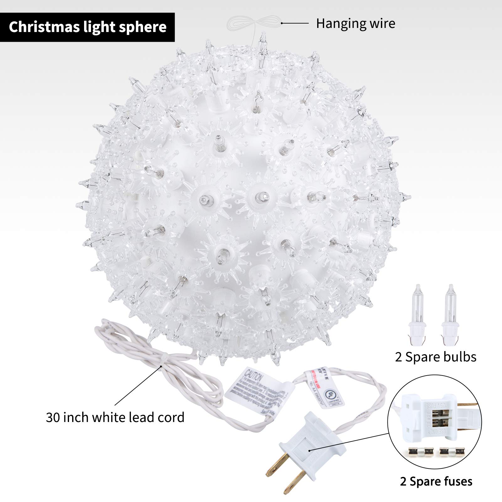 6” Christmas Starlight Sphere Outdoor Clear Lighted Ball Hanging Lights 100 Replaceable Bulbs for Xmas Indoor Party Wedding Home Commercial Decorations, Stackable Plug