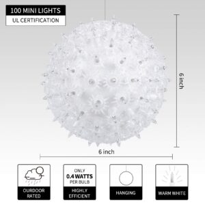 6” Christmas Starlight Sphere Outdoor Clear Lighted Ball Hanging Lights 100 Replaceable Bulbs for Xmas Indoor Party Wedding Home Commercial Decorations, Stackable Plug