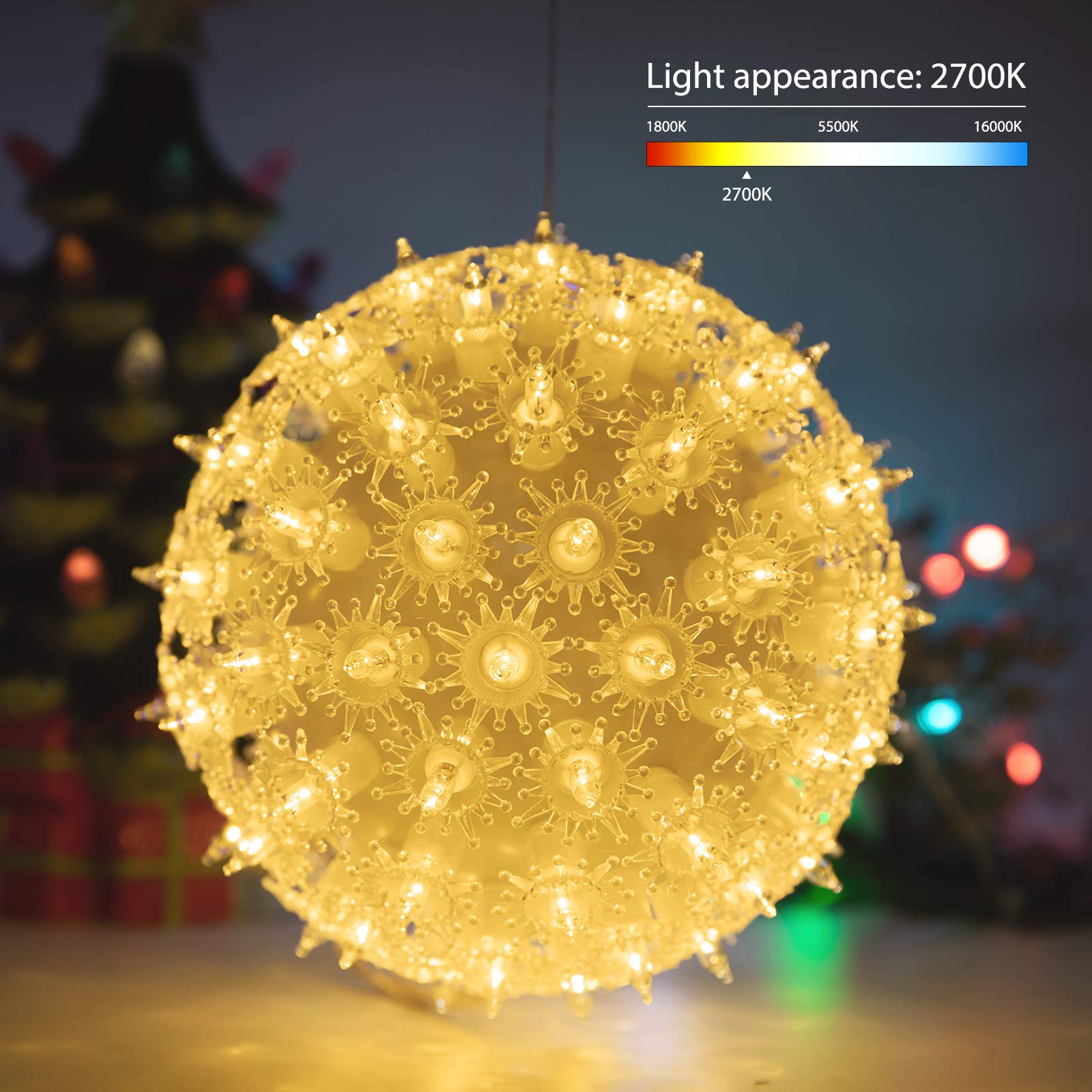 6” Christmas Starlight Sphere Outdoor Clear Lighted Ball Hanging Lights 100 Replaceable Bulbs for Xmas Indoor Party Wedding Home Commercial Decorations, Stackable Plug