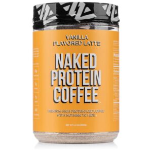 naked vanilla latte protein coffee - premium instant coffee - protein shake, iced coffee, protein drinks, delicious keto friendly and gluten free, 17 servings